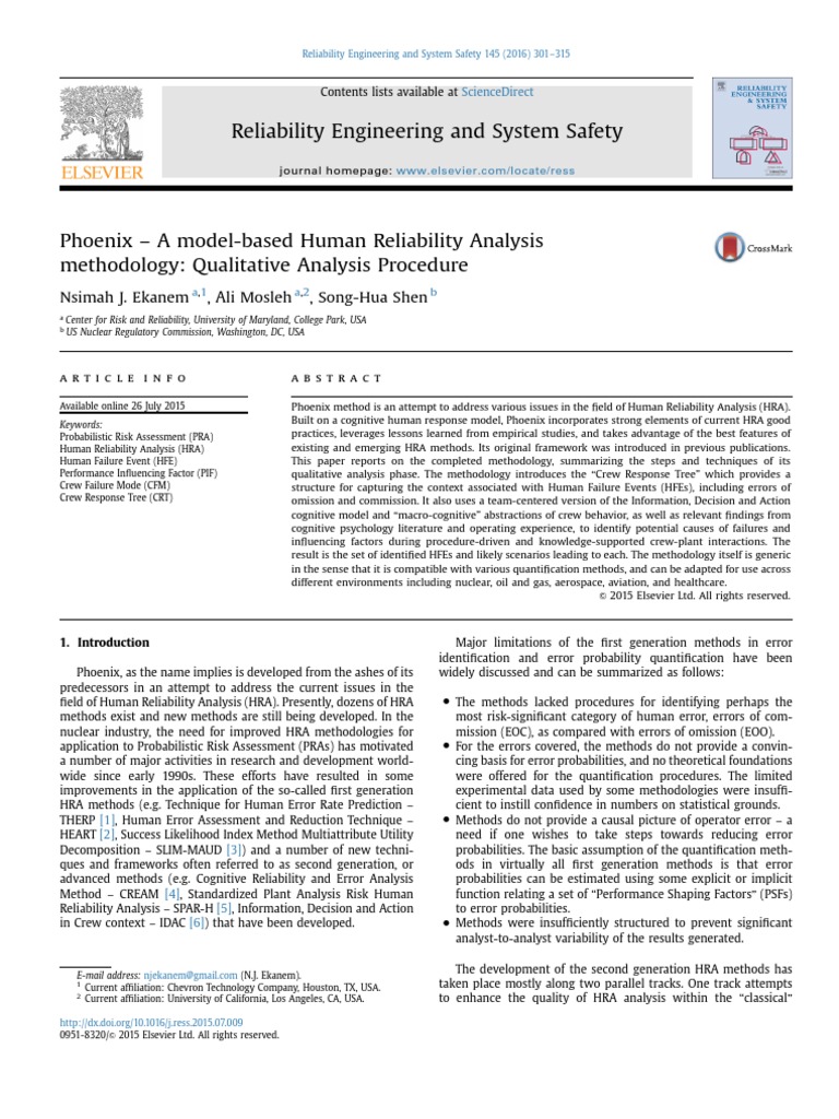 Phoenix - A Model-Based Human Reliability Analysis | PDF | Reliability Engineering | Science