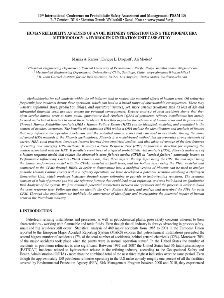 Phoenix - Human Reliability Analysis of An Oil Refinery Operation Using ...