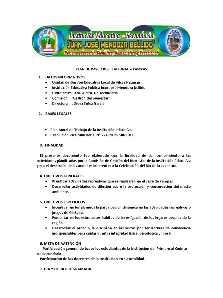 Plan de Paseo Recreacional | PDF