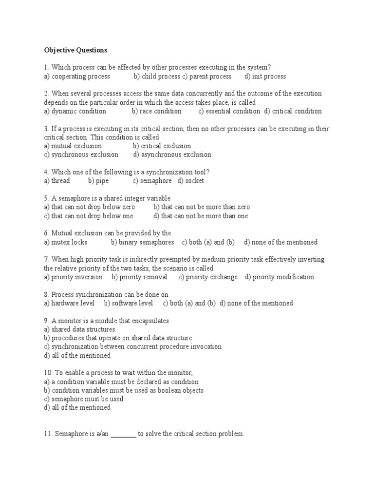 Objective Questions | PDF | Process (Computing) | System Software