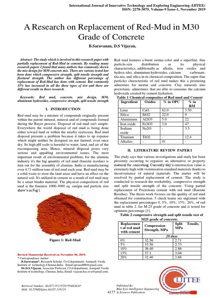 A Research On Replacement of Red-Mud in M30 Grade of Concrete | PDF ...