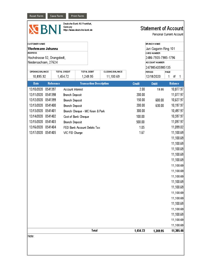 Bank Statement Template 3 - TemplateLab | PDF | Banks | Debits And Credits