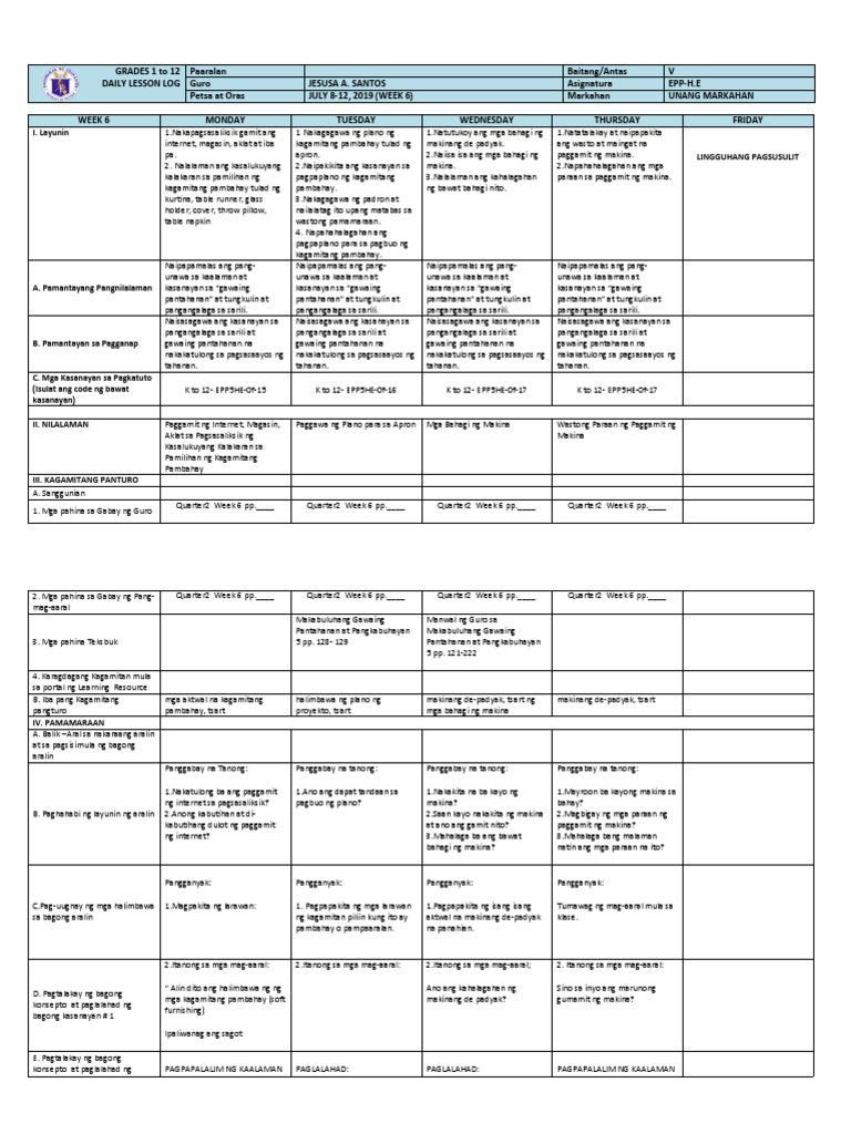 DLL Epp-He 5 q1 w6 | PDF