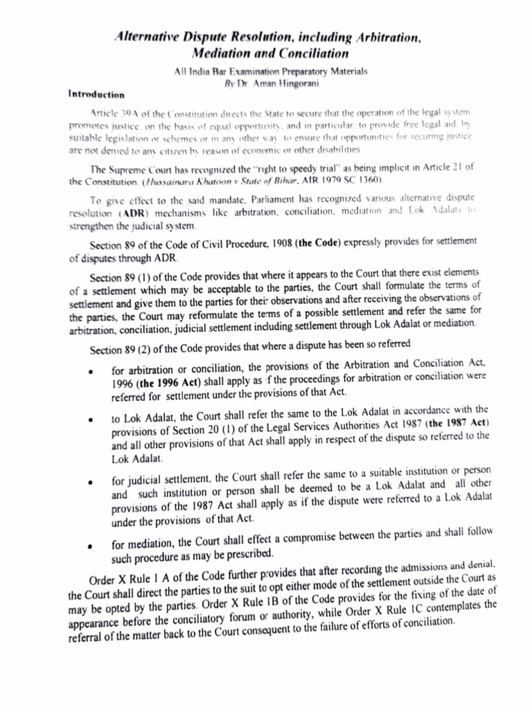Adr Notes All India Bar Exam Preparatory by Aman Hingorani Sir | PDF ... Adr Notes All India Bar Exam Preparatory by Aman Hingorani Sir | PDF ...