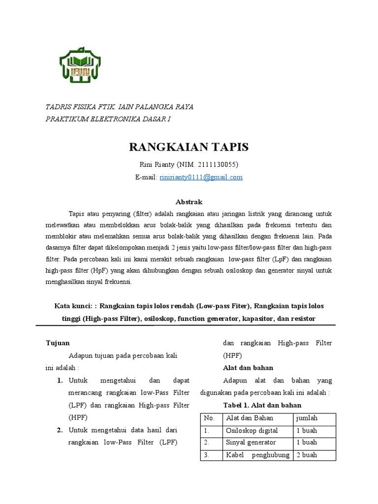 Laprak. Rangkaian Tapis | PDF