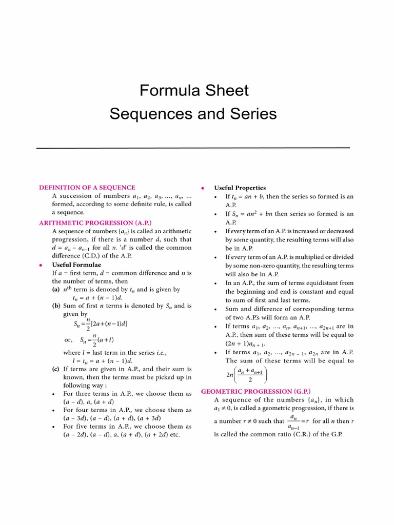 Sequence and Series Short Notes | PDF