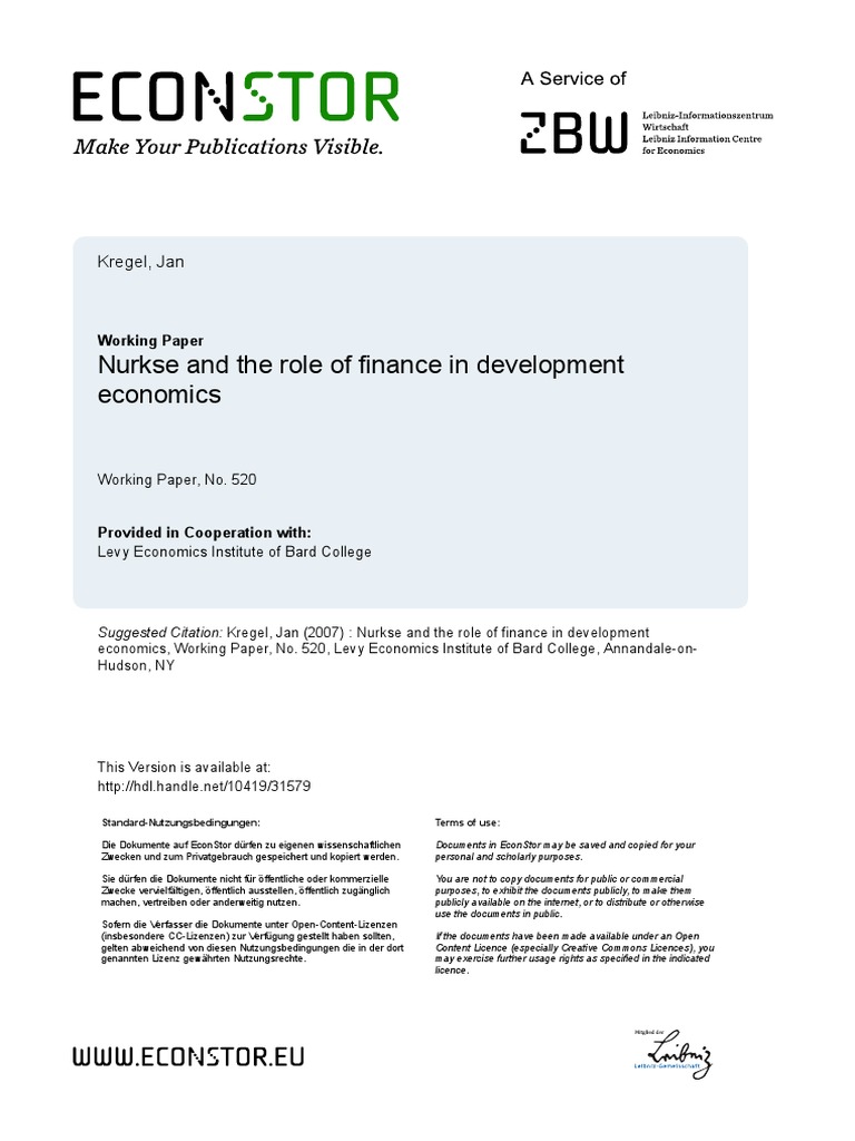 Nurkse and The Role of Finance in Development Economics: Kregel, Jan ...