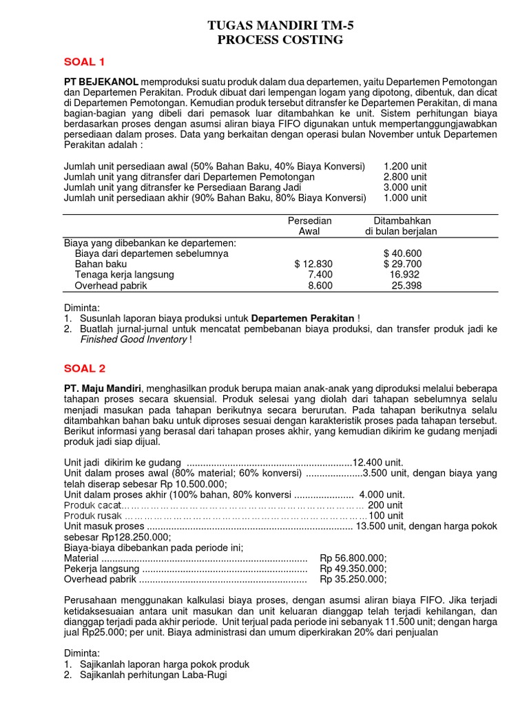 Tugas Mandiri TM 5 - Process Costing - PT Bejekanol | PDF