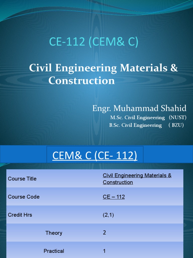 CE-112 Lecture 1 | Download Free PDF | Engineering | Concrete