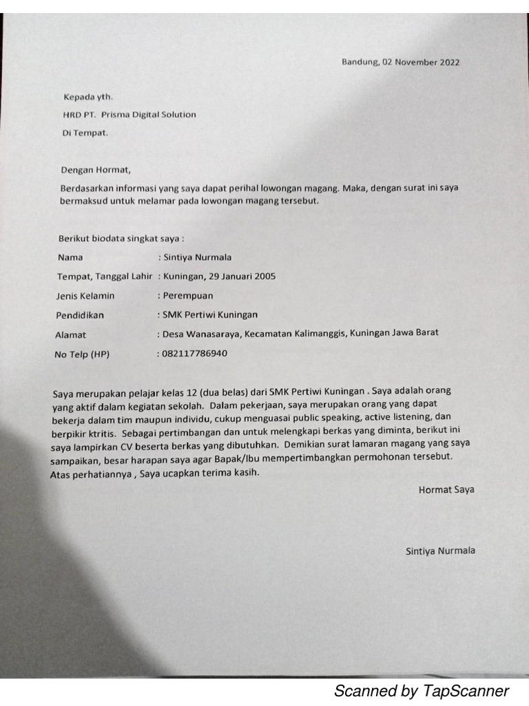 Surat Lamaran Magang | PDF