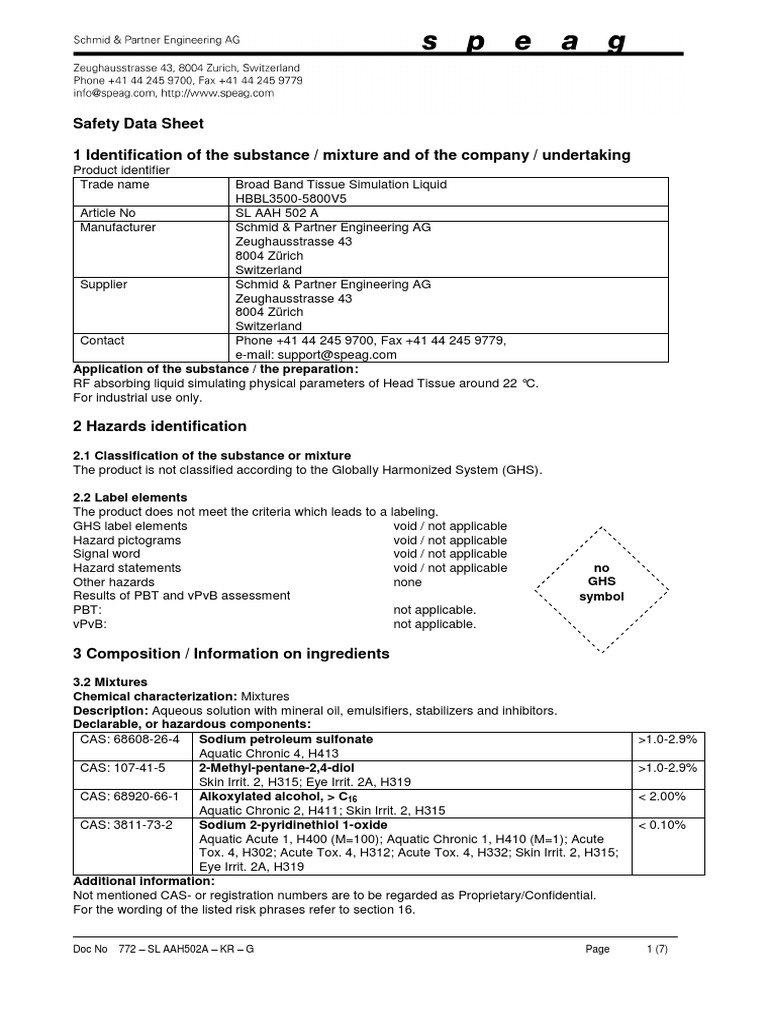 Liquid Safety datasheet772-SLAAH502A-KR-G | PDF | Dangerous Goods ...