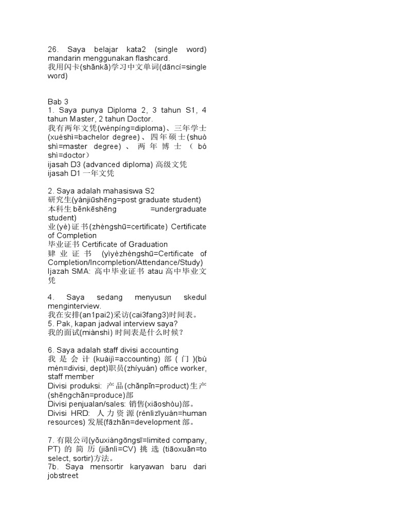 Contoh Kalimat Mandarin | PDF