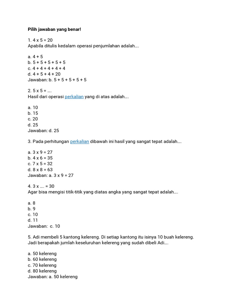 Soal Perkalian Kelas 2 SD | PDF