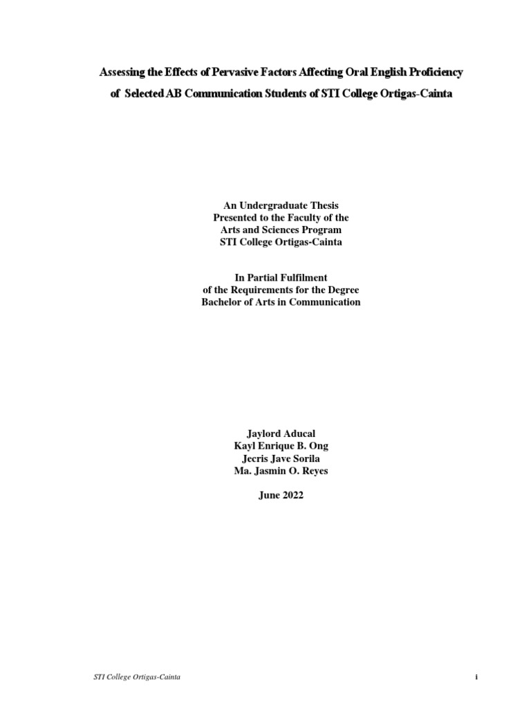 Assessing The Effects of Pervasive Factors Affecting Oral English ...