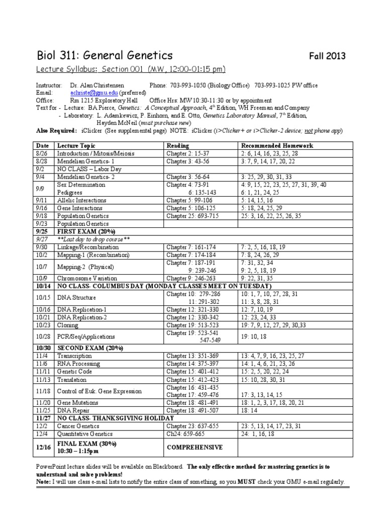 311 Syl 13F | PDF | Test (Assessment) | Genetic Recombination
