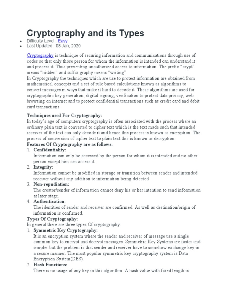 Cryptography and Its Types and Stenography | PDF | Key (Cryptography) | Cryptography