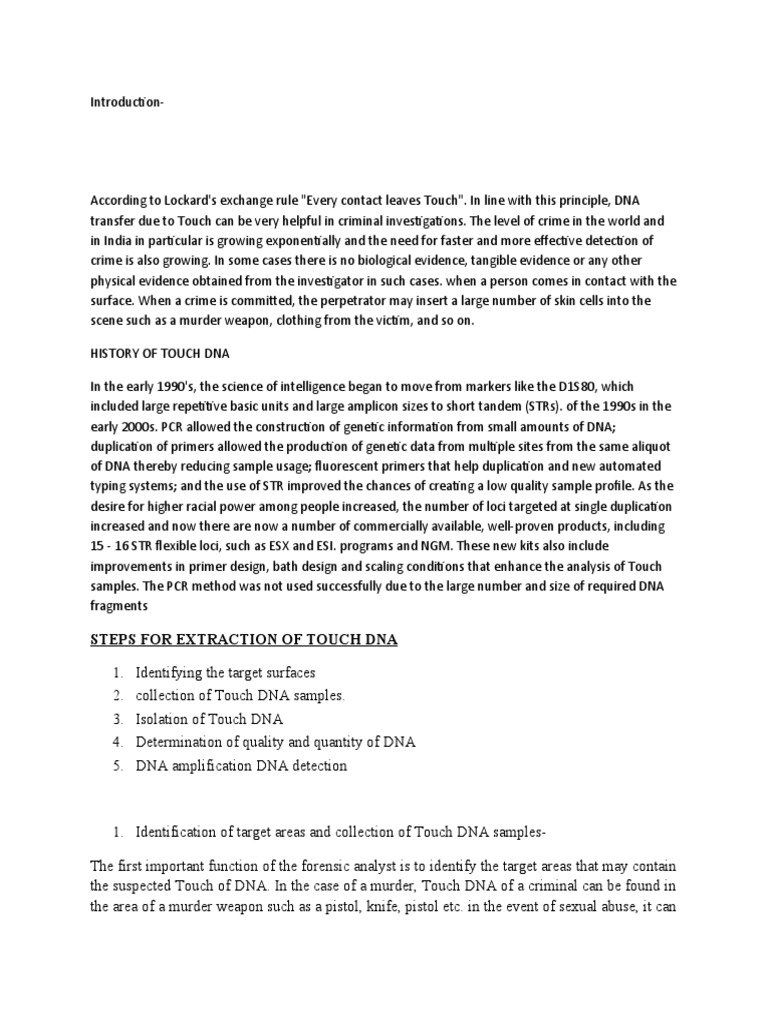 Touch DNA: Collection and Analysis Guide | PDF | Microsatellite | Dna ...