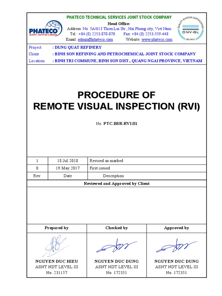 PTC - BSR.RVI.01 - BoreScope Visual Inspection Procedure (Rev.1) | PDF ...