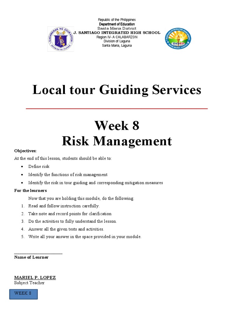 Week 8 - Local Tour Guiding | PDF | Risk | Risk Management