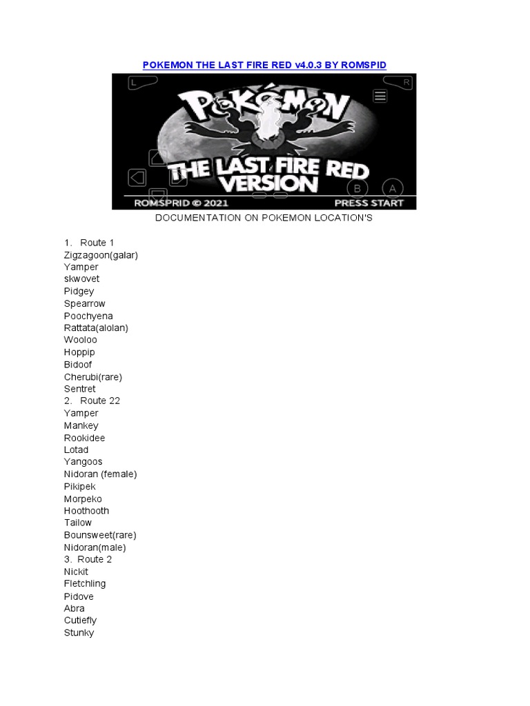 Pokemon Location in Pokemon The Last Fire Red | PDF | Mythopoeia | Nintendo