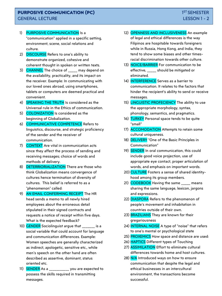 Purposive Communication Lesson 1-2 | PDF | Communication | Linguistics