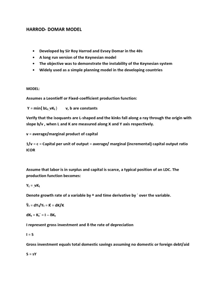 Harrod-Domar Growth Model Explained | PDF