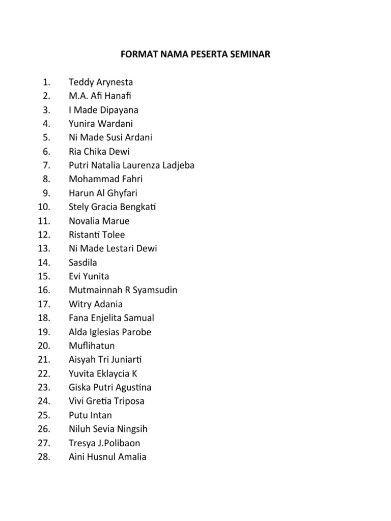 Format Nama Peserta Seminar | PDF