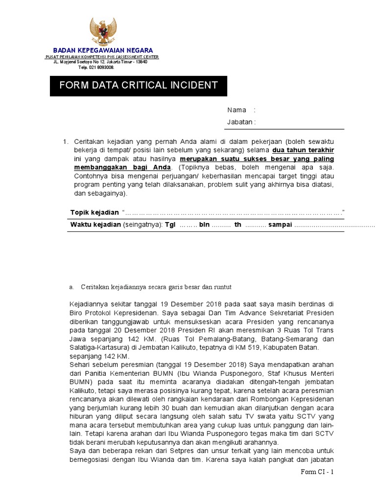 Form Critical Incident | PDF