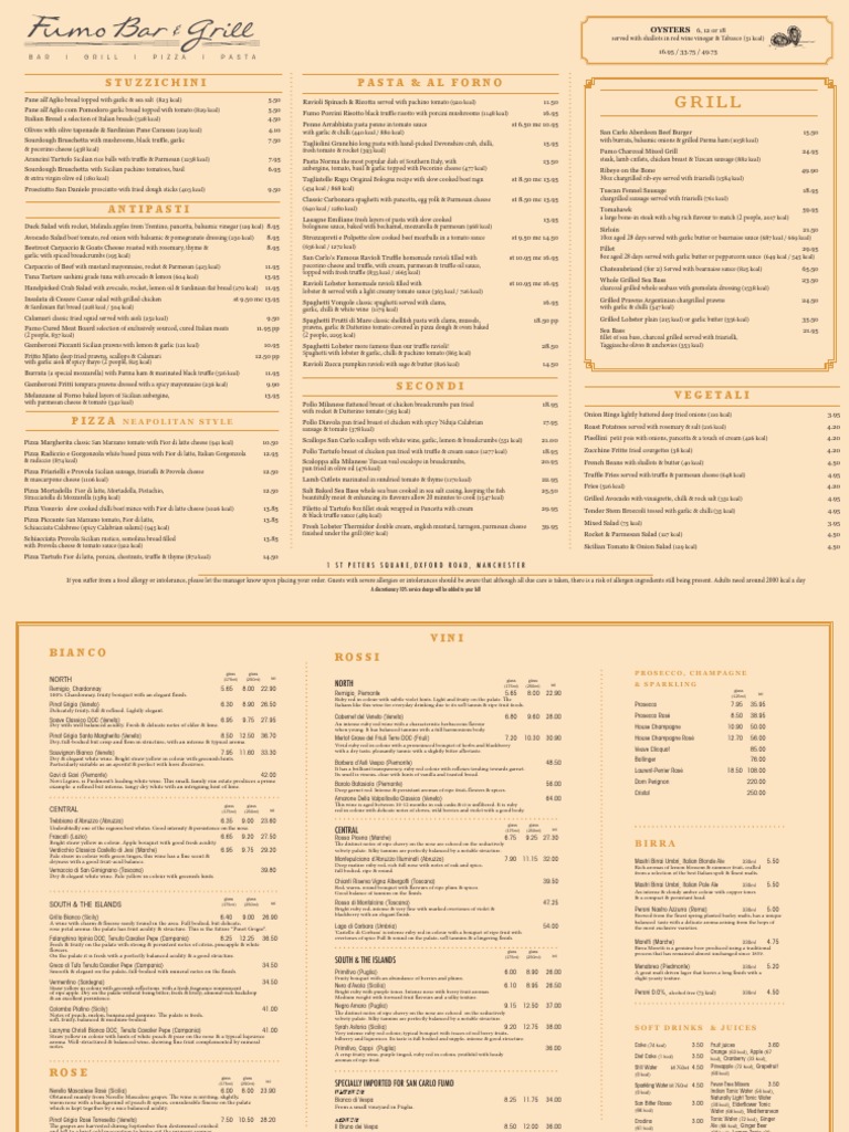 Fumo Manchester Menu-Sp22web | PDF | Rose | Wine