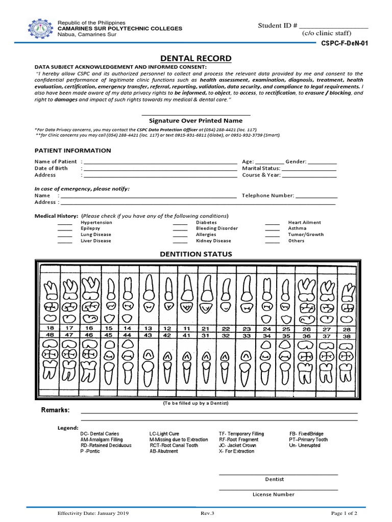 Dental Record and Consent Form | PDF | Dentistry | Dentist