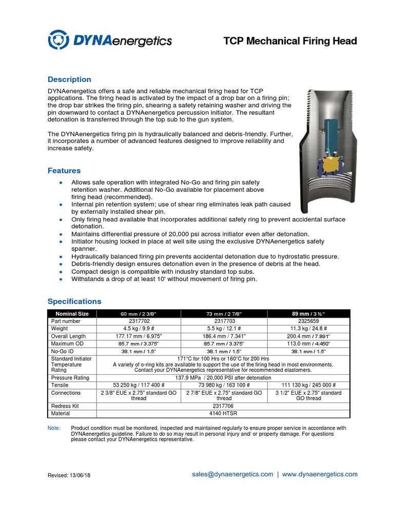 2211 TCP Mechanical Firing Head 130618 | PDF | Mechanical Engineering | Manufactured Goods