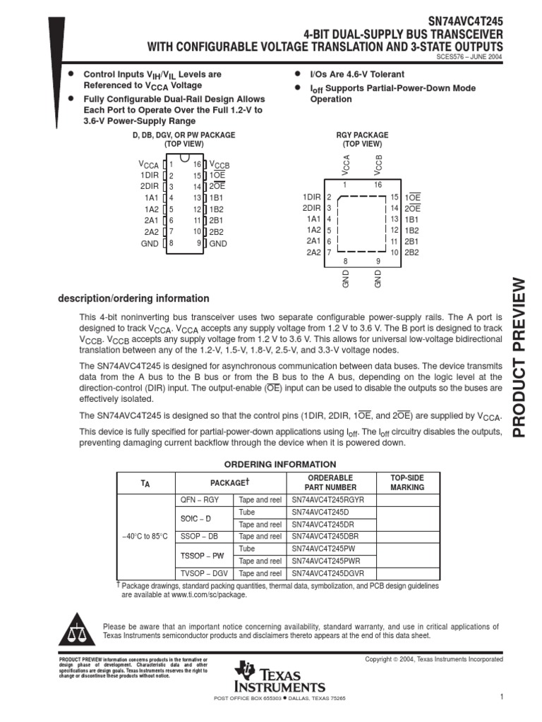 SN74AVC4 Datasheet | PDF | Electrical Engineering | Electricity