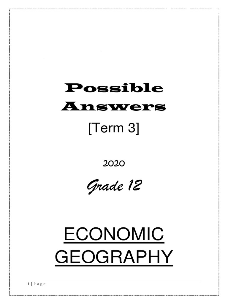 LEARNER ACTIVITIES Economic Geography Possible Answers 2020 | PDF ...