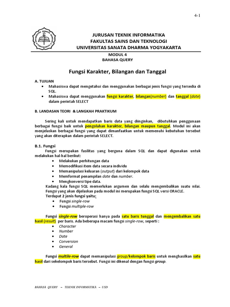Bahasa Query - Fungsi - Karakter - Numerik - Date | PDF
