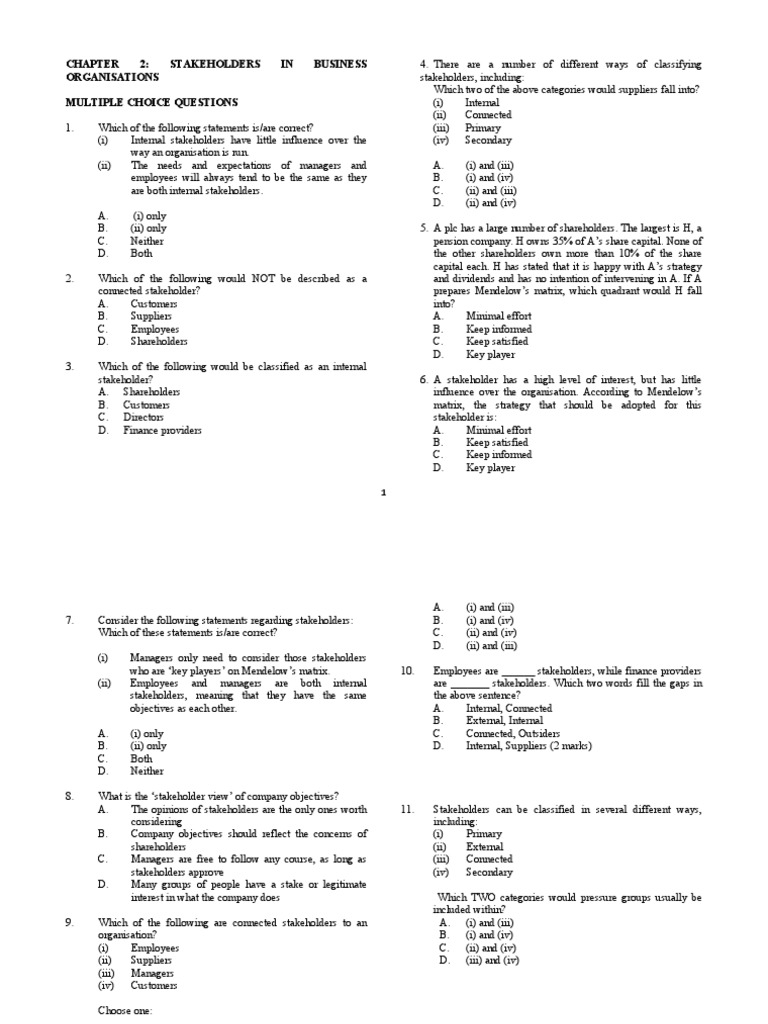 Exercise - Chapter 2 - Question | Download Free PDF | Stakeholder (Corporate) | Charitable ...