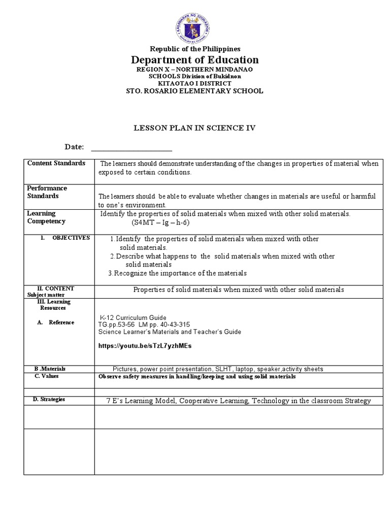 Lesson Plan in Mixtures | PDF | Mixture | Homogeneity And Heterogeneity