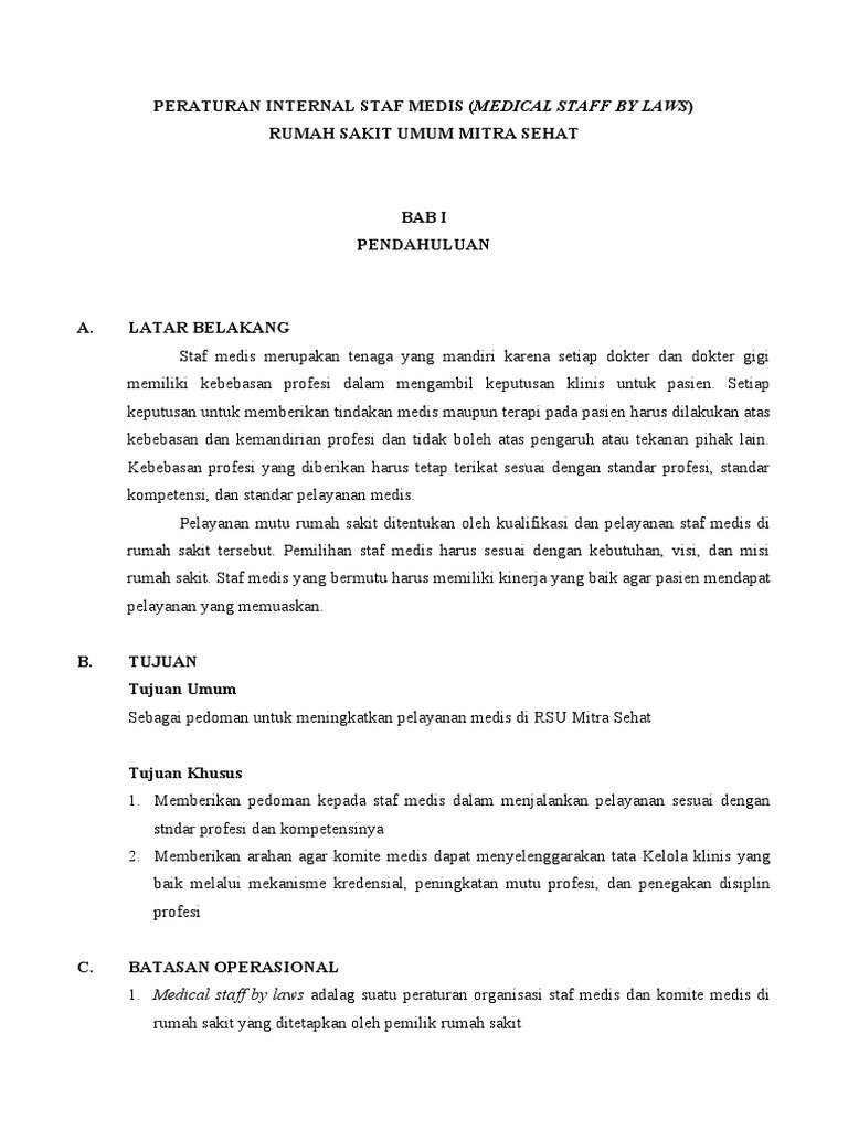 Peraturan Internal Staf Medis (Medical Staff by Laws) | PDF