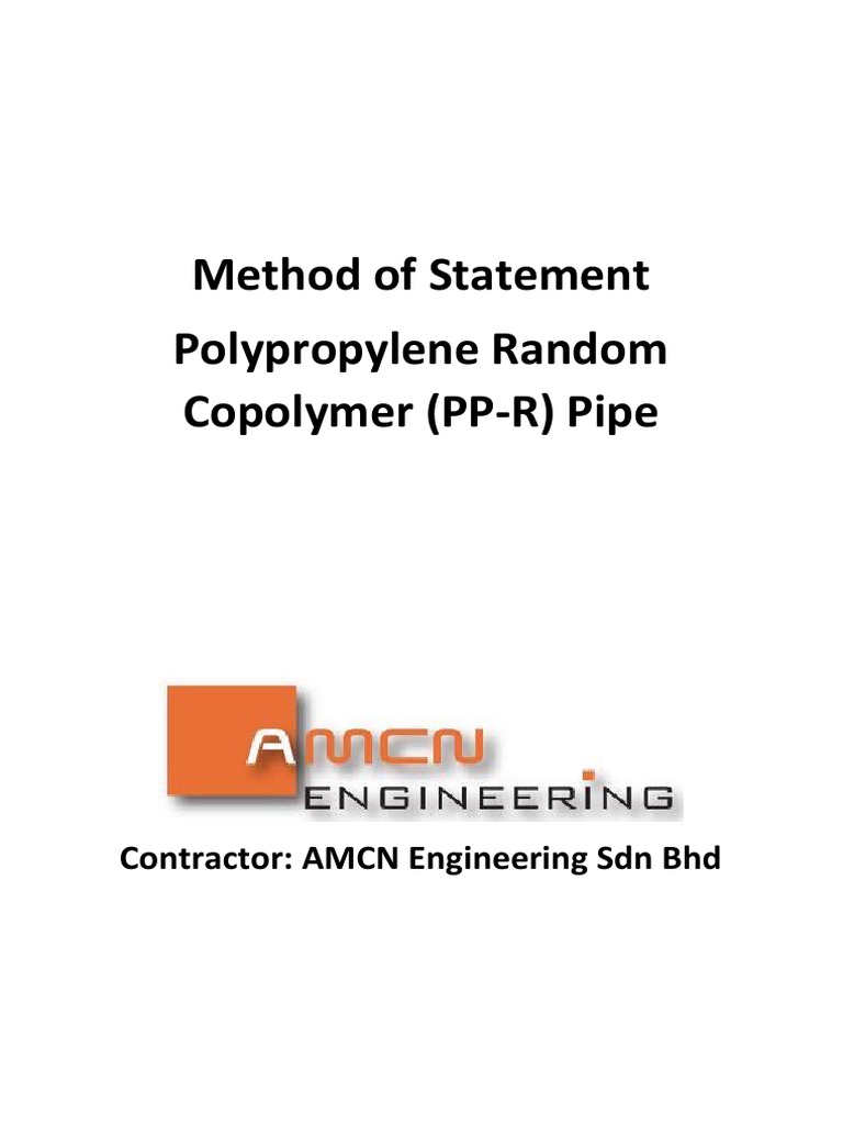 Ppr Pipe Method Statement For Pipe And Fitting Installation And Testing Commissioning Pdf Pdf