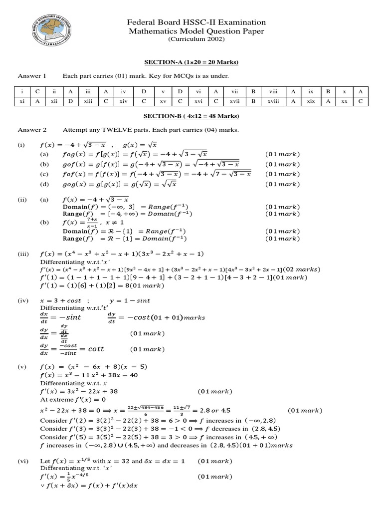 Mathematics Model Exam Answer Key | PDF | Elementary Mathematics ...