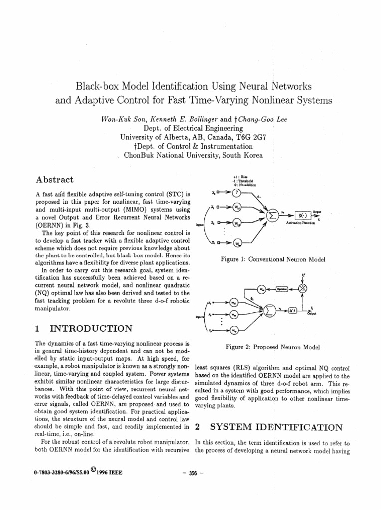 1996black Box Model Identification Using Neural Networks And Adaptive Control For Fast Time