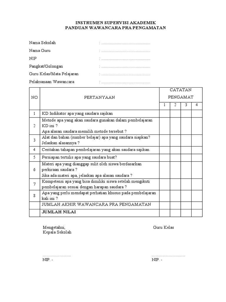 Form Supervisi Akademik | PDF | Karier & Perkembangan
