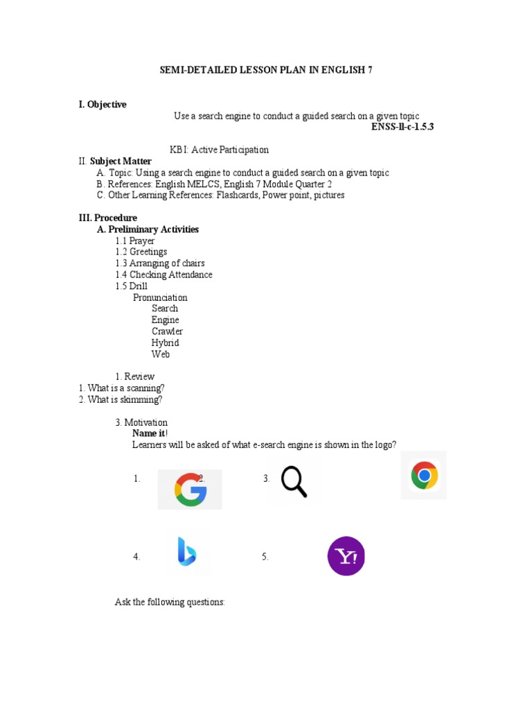 Lesson Plan in English 7 | PDF | Search Engine Optimization | Indexes