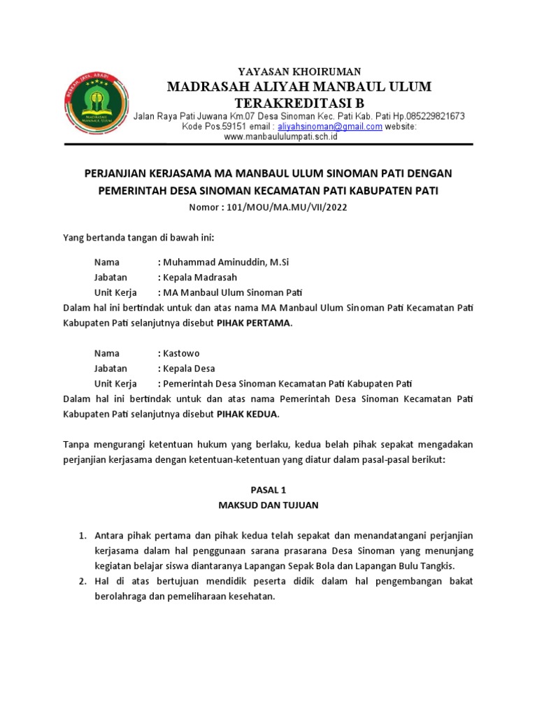 MOU Denga Desa MA | PDF