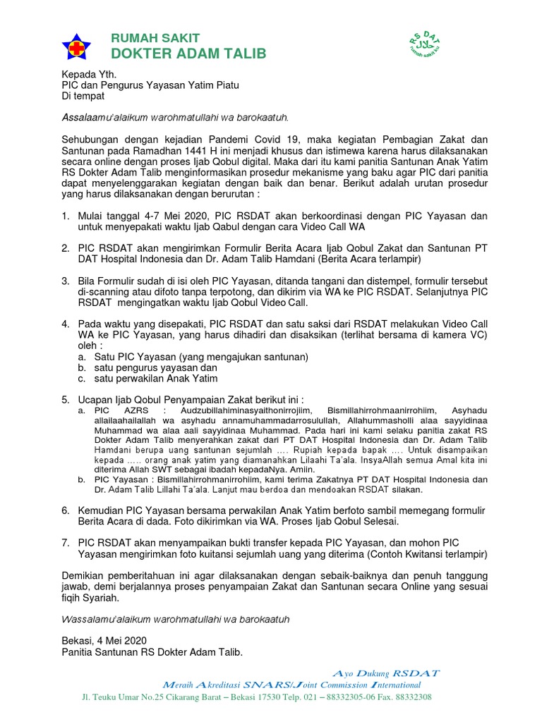 Prosedur Online Zakat RS Adam Talib | PDF