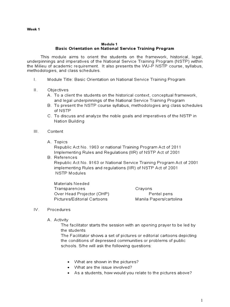 NSTP Basic Orientation Module Overview | PDF | Citizenship | Family
