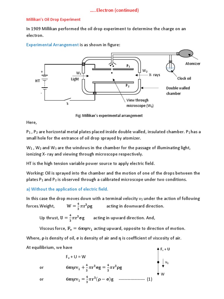 Millikan and Thomson Electron Experiments | PDF | Electron | Physical Chemistry