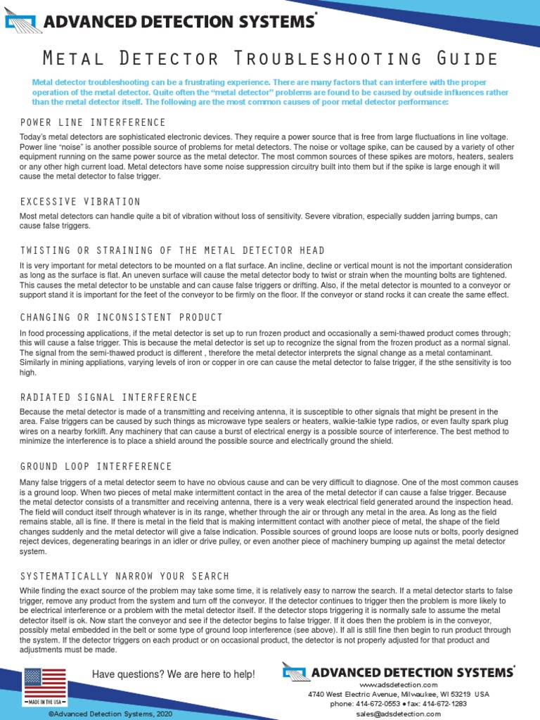 ADS Metal Detection Troubleshooting Guide | PDF | Metal Detector ...