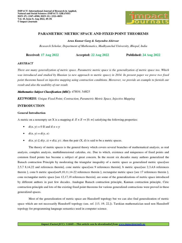 25-08-2022-1661424544-6-Impact - Ijranss-6. Ijranss - Parametric Metric Space and Fixed Point ...