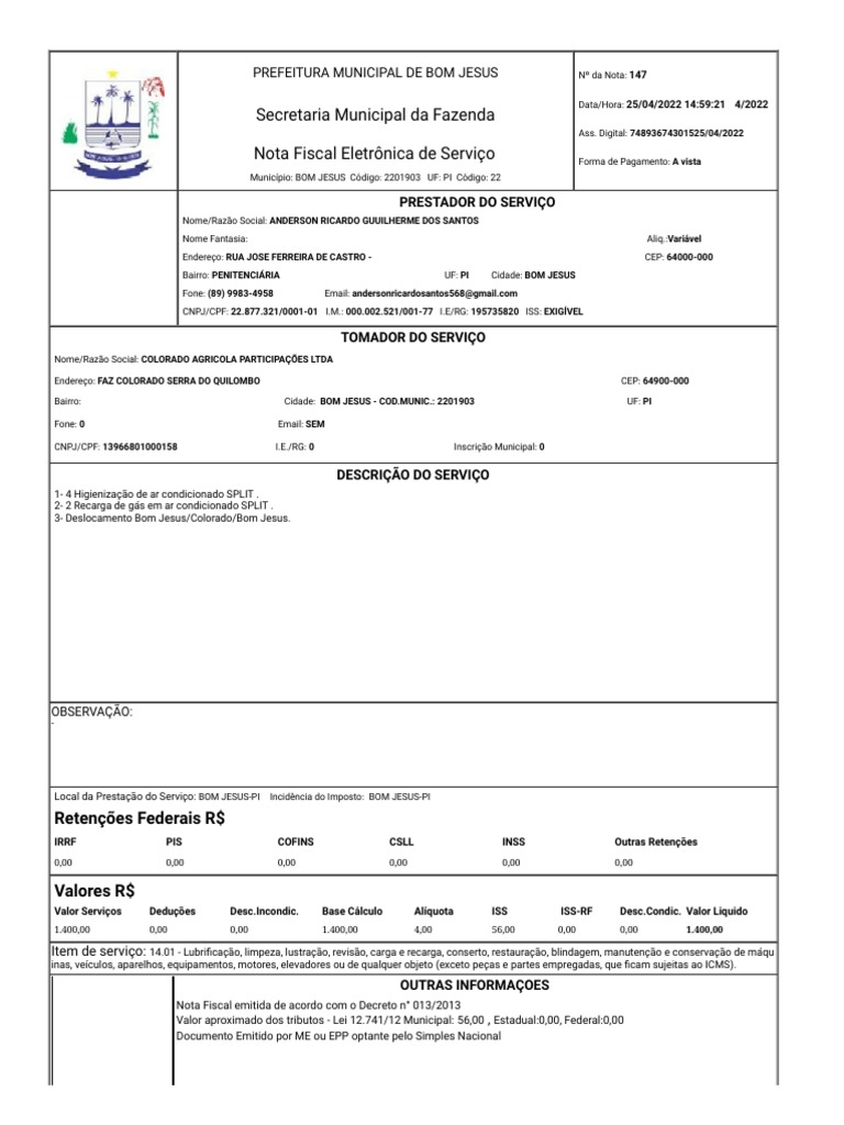 Nota Fiscal Eletronica de Servico | PDF | Recibo | Comércio