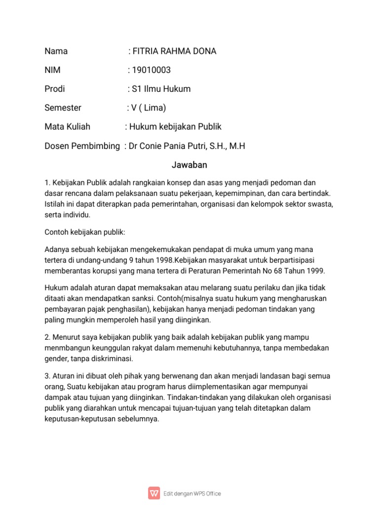 UAS Kebijakan Publik (Fitria Rahma Dona) | PDF